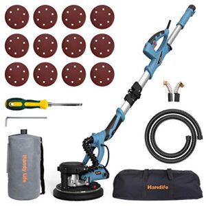 drywall sander handife 7a 800w electric foldable wall sander, double-deck led lights sander, 800-1800rpm electric drywall sander w/dust-free automatic vacuum system and 12 pcs sanding discs (blue)