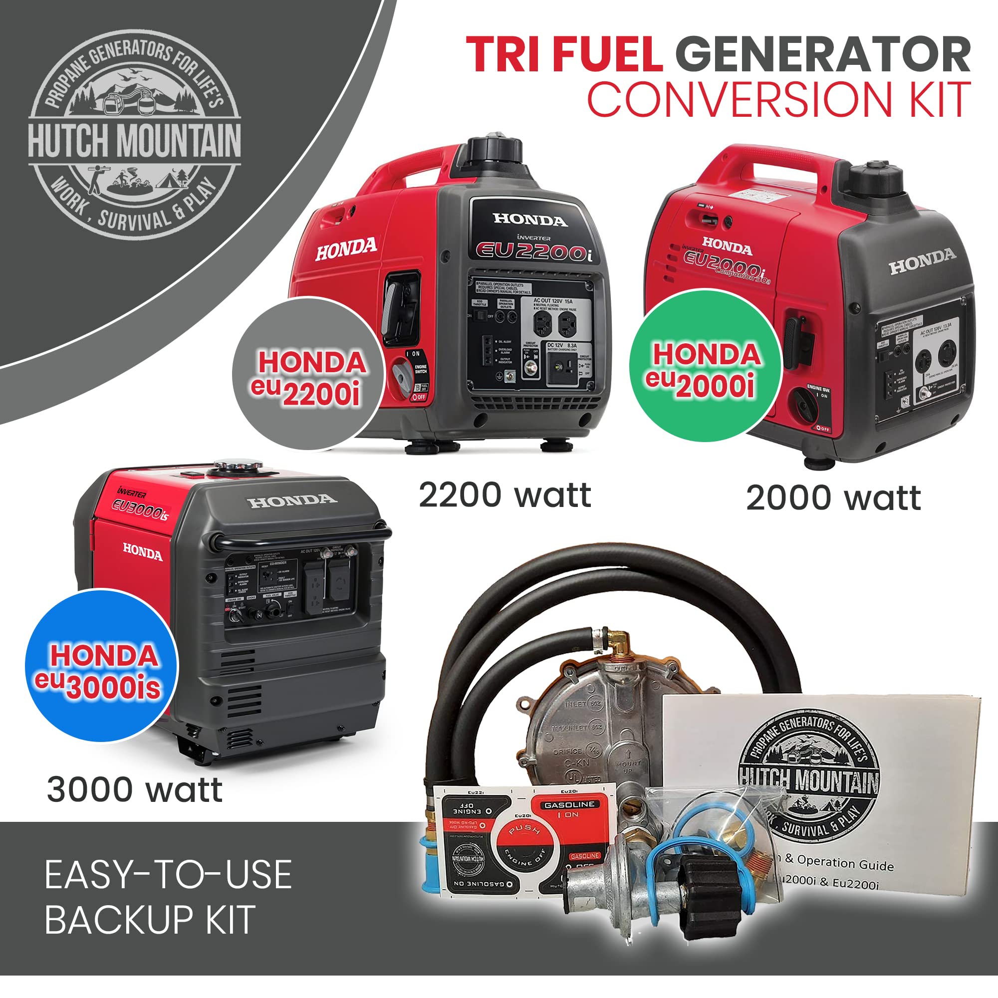 Hutch Mountain Generator Propane Conversion Kit EU3000is- Trifuel Generator Conversion Kit for Propane, Gasoline and Natural Gas, Portable Generator Conversion Kit Compatible with Honda EU3000is