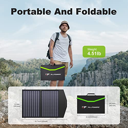 ALLPOWERS SP020 60W Foldable Solar Panel Charger, Monocrystalline Portable Solar Panel with 18V DC, USB, Parallel Ports for Jackery/Rockpals/BLUETTI Power Station Laptops Phones 12V Battery