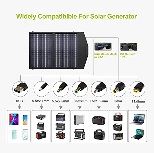 ALLPOWERS SP020 60W Foldable Solar Panel Charger, Monocrystalline Portable Solar Panel with 18V DC, USB, Parallel Ports for Jackery/Rockpals/BLUETTI Power Station Laptops Phones 12V Battery