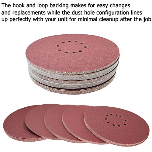 Tonmp 50 PCS 9-Inch 10-Hole Hook-and-Loop Sanding Discs for Drywall Sander -10 Pack Each of 60 80 120 150 240 Grits Sander Paper