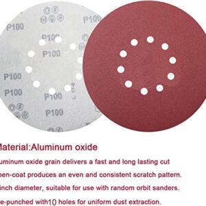 Tonmp 50 PCS 9-Inch 10-Hole Hook-and-Loop Sanding Discs for Drywall Sander -10 Pack Each of 60 80 120 150 240 Grits Sander Paper