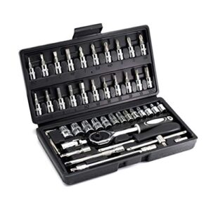 yufanya 46pcs 1/4 inch drive socket set,metric ratchet wrench set with 4-14mm cr-v sockets,s2 bits,extension bars,mechanic tool kits for household auto repair