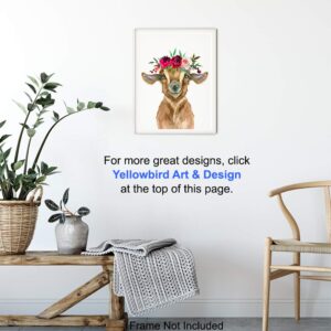 Cute Baby Goat w/Flower Crown Wall Art Home Decor - Decoration for Girls or Boys Bedroom, Nursery, Kids Room, Playroom, Preschool, Daycare - Farmhouse, Farm Theme Gift - Baby Animals Picture Print