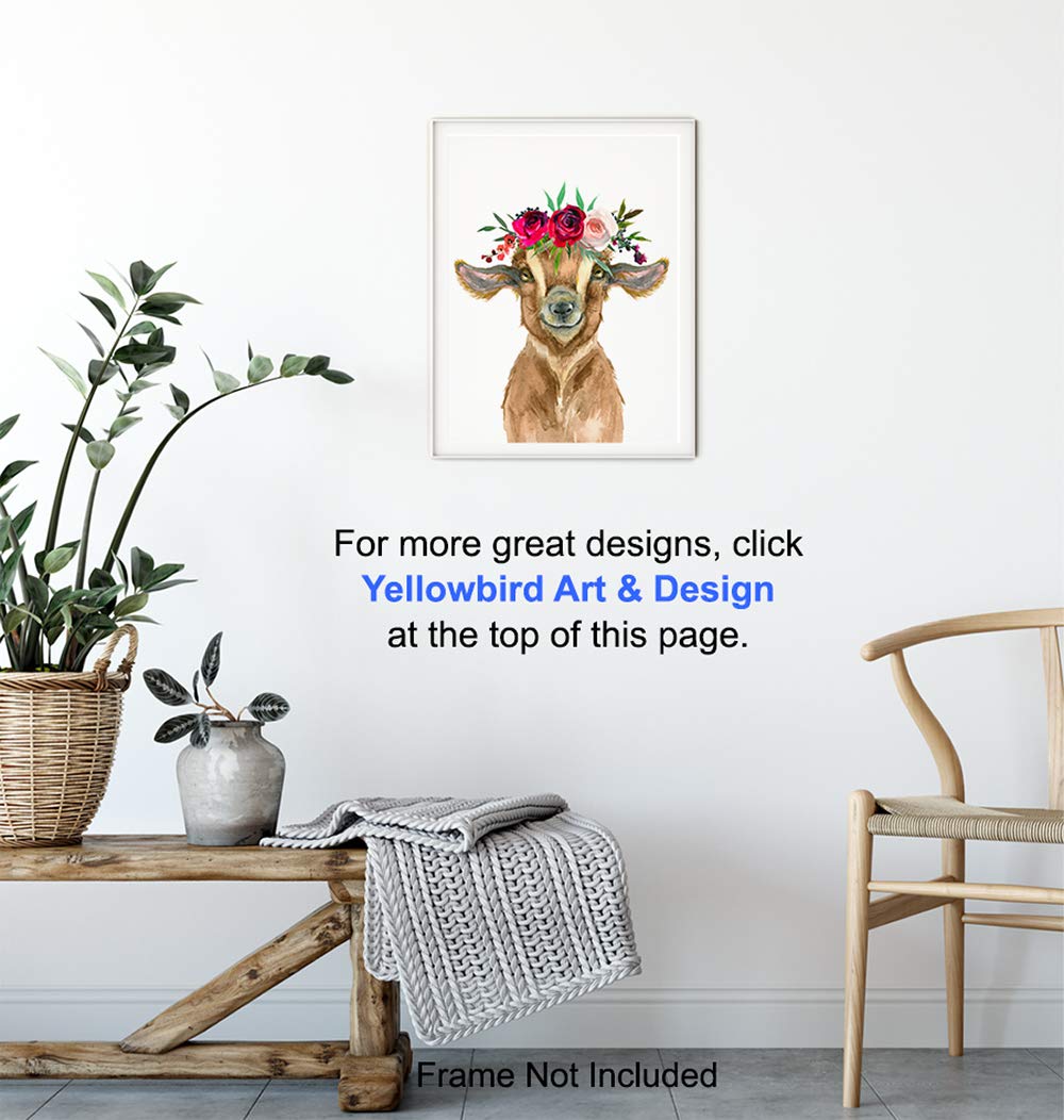 Cute Baby Goat w/Flower Crown Wall Art Home Decor - Decoration for Girls or Boys Bedroom, Nursery, Kids Room, Playroom, Preschool, Daycare - Farmhouse, Farm Theme Gift - Baby Animals Picture Print