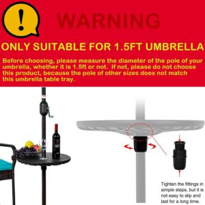 Sundale Outdoor Adjustable Umbrella Table, Portable Round Table Tray with Umbrella Hole, for Beach Patio Garden Poolside 20in Dia