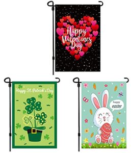 3 pack valentine day garden flag st patricks day garden flag easter garden flags,double sided valentine flag st patrick flag easter flags 12x18 burlap valentine house flag for seasonal garden flag