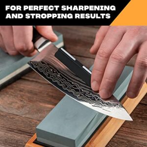 Premium Knife Sharpening Stone Set – 400/1000 and 3000/8000-Grit Professional, Whetstone Set Includes Flattening Stone, Bamboo Base, Leather Strop, Honing Guide, Angle tool and Abrasive Compound