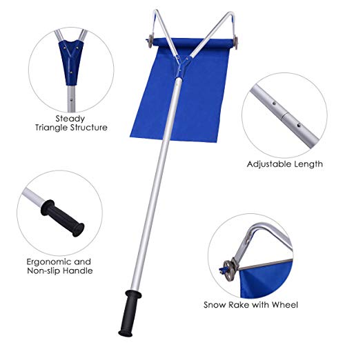 S AFSTAR Snow Roof Rake, 5.9-21 Ft Telescoping Rooftop Snow Removal Tool with Extendable Handle & Built-in Wheels, Scratch-Free Wide Blade Aluminum Snow Remover for Roof Car Snow Leaves Dribs Removal