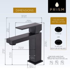 Matte Black Bathroom Faucet - Single Hole Modern Bathroom Faucet Black, Lead-Free Stainless Steel Construction, Ceramic Cartridge, cUPC Certified, ADA Single Handle Bathroom Sink Faucet Black by PRISM