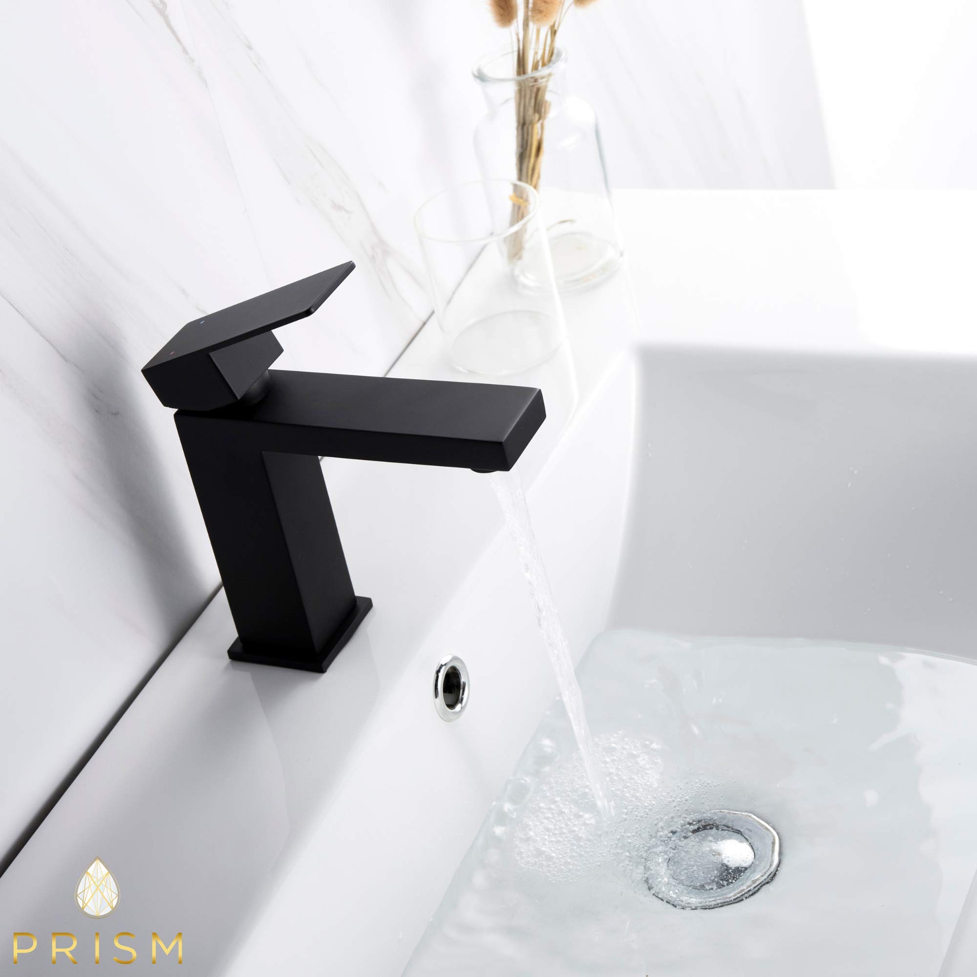 Matte Black Bathroom Faucet - Single Hole Modern Bathroom Faucet Black, Lead-Free Stainless Steel Construction, Ceramic Cartridge, cUPC Certified, ADA Single Handle Bathroom Sink Faucet Black by PRISM