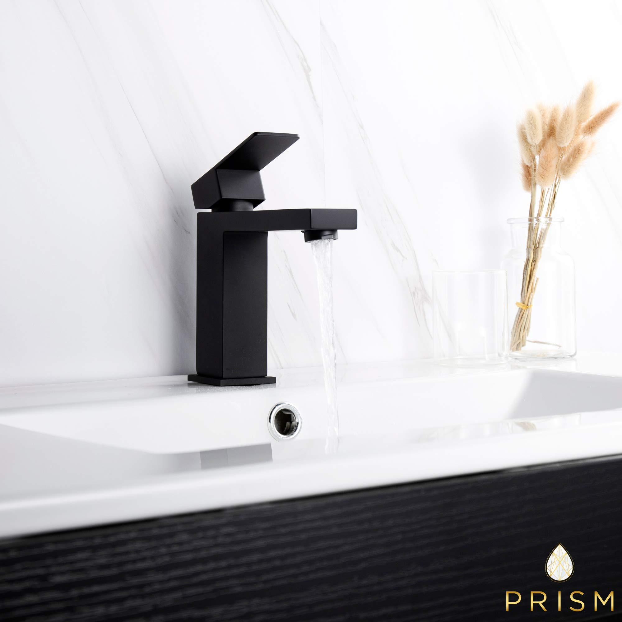 Matte Black Bathroom Faucet - Single Hole Modern Bathroom Faucet Black, Lead-Free Stainless Steel Construction, Ceramic Cartridge, cUPC Certified, ADA Single Handle Bathroom Sink Faucet Black by PRISM