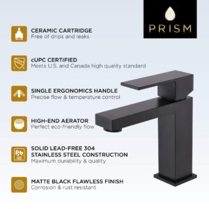 Matte Black Bathroom Faucet - Single Hole Modern Bathroom Faucet Black, Lead-Free Stainless Steel Construction, Ceramic Cartridge, cUPC Certified, ADA Single Handle Bathroom Sink Faucet Black by PRISM