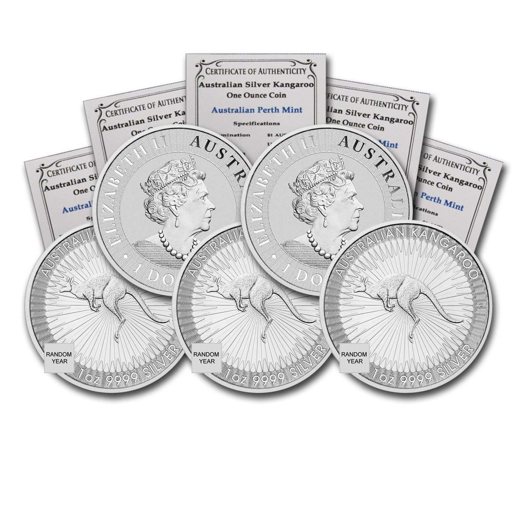 2015 - Present (Random Year) AU Lot of (5) 1 oz Silver Kangaroo Brilliant Uncirculated with Certificate of Authenticity $1 BU