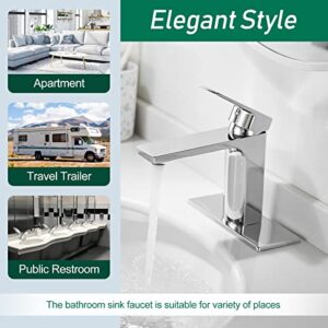 VOTON Chrome Bathroom Faucet One Hole Single Handle Bathroom Sink Faucet Lavatory Faucet with Deck Plate, RV Camper Lavatory Bathroom Faucet