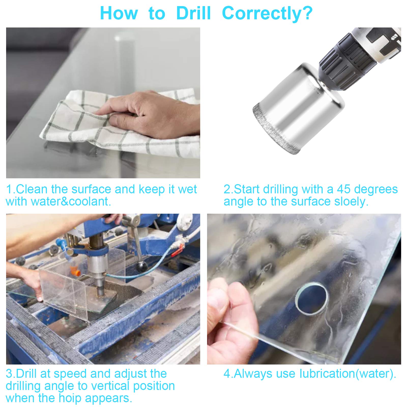 Diamond Hole Saw Drill Bits Set Kit for Ceramic, Premium Glass Drill Bit for Bottles,Pots, Marble, Granite Stone, Tile Cutting 0.23 Inch - 2 Inch（6mm - 50mm）YLYL, 15 Pcs