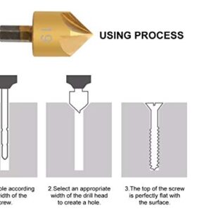 Y-imoi - Countersink Drill Bit Countersink Drill Bit Set 6 Pcs 1/4'' Hex Shank Titanium Plated HSS 5 Flute Countersink 90 Degree Center Punch Tool Chamfer Bit Sets for Wood Quick Change Bit 6mm-19mm