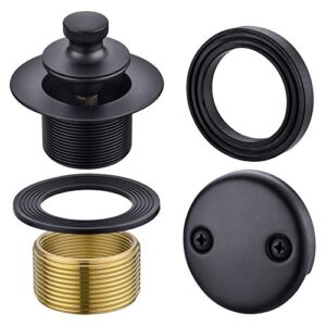 hanebath brass tub drain kit with two-hole bathtub overflow cover, matte black