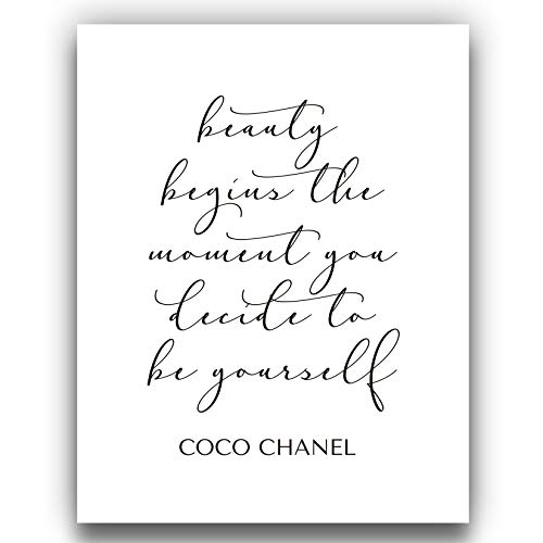 ‘Beauty Begins the Moment You Decide to be Yourself’ Coco Chanel Wall Art | 11x14 UNFRAMED Black and White Art Print | Contemporary, Positive, Inspirational, Famous Quotes, Encouraging Home Decor