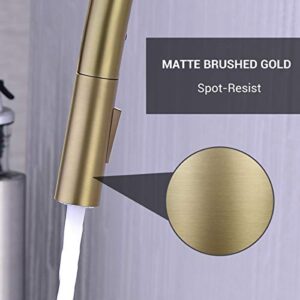 TRUSTMI Touch Kitchen Faucet, Single Handle Brass Kitchen Sink Faucets with with 2 Function Pull Down Sprayer, Smart Kitchen Faucet Touch On Activated, Brushed Gold