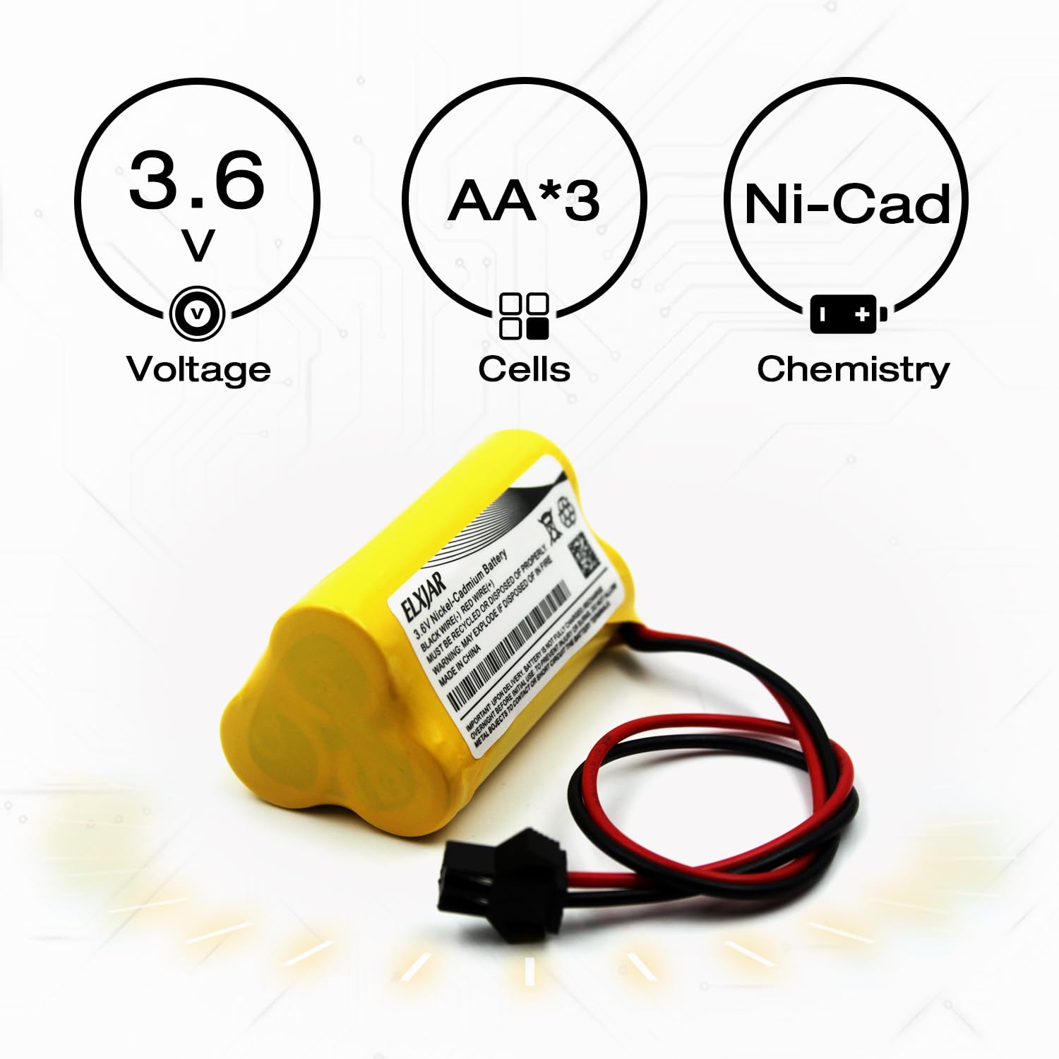 elxjar (2-Pack) 3.6V 900mAh AA ELB-B001 NiCad Battery Replacement for Lithonia Unitech 0253799 ANIC1566 ELBB001 AA900MAH Emergency/Exit Light/Fire Exit Sign