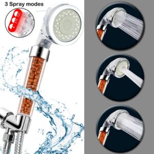 High Pressure Filter Shower Head With Replacement Hose And Bracket, 3 Mode Function Spray, Water Saving shower For Best Shower Experience, Rain Handheld Showerhead For Dry Hair & Skin