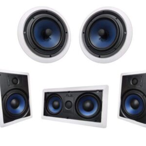 Silver Ticket Products 1 x Center, 1 x Left & 1 x Right in-Walls and 2 x in-Ceiling Surround Sound 5.1 Speaker Home Theater Bundle Package