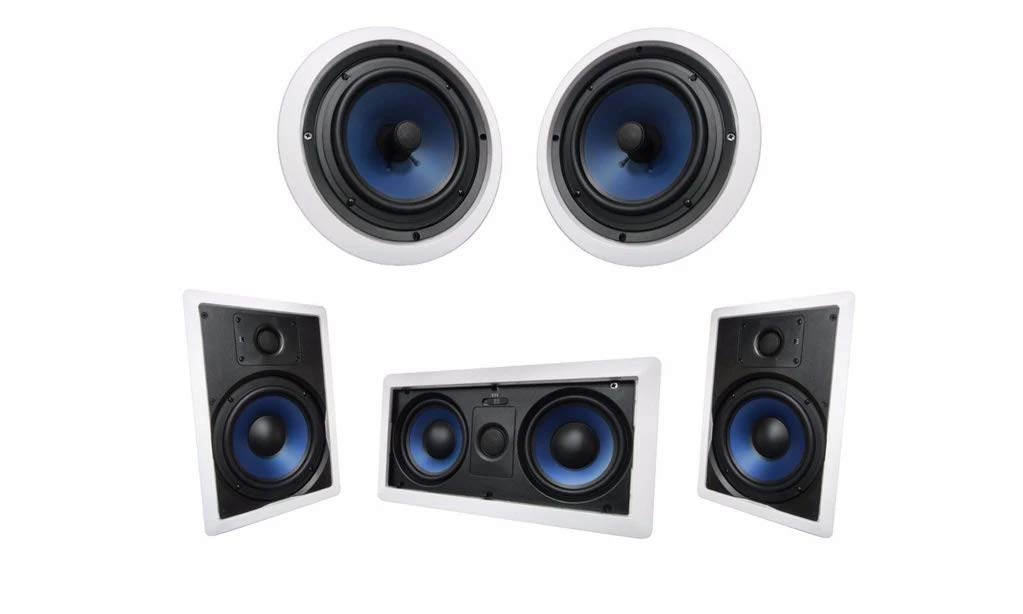 Silver Ticket Products 1 x Center, 1 x Left & 1 x Right in-Walls and 2 x in-Ceiling Surround Sound 5.1 Speaker Home Theater Bundle Package