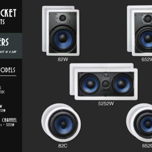 Silver Ticket Products 1 x Center, 1 x Left & 1 x Right in-Walls and 2 x in-Ceiling Surround Sound 5.1 Speaker Home Theater Bundle Package