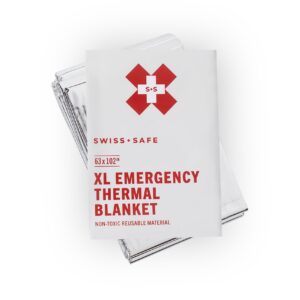 Swiss Safe Emergency Mylar Thermal Blankets, Designed for NASA, Outdoors, Survival, First Aid, Silver, 10 Pack