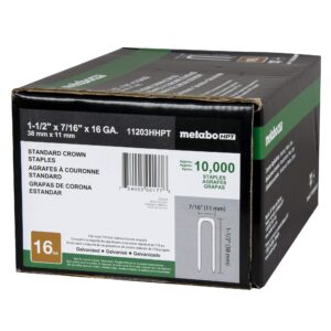 metabo hpt staples | 7/16 in. x 1-1/2 in. | standard crown | 16 gauge | electro galvanized | 10,000 count | 11203hhpt