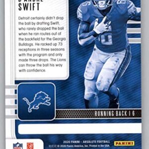 2020 Panini Absolute Football #124 D'Andre Swift Detroit Lions RC Rookie Card Official NFL Trading Card From Panini America