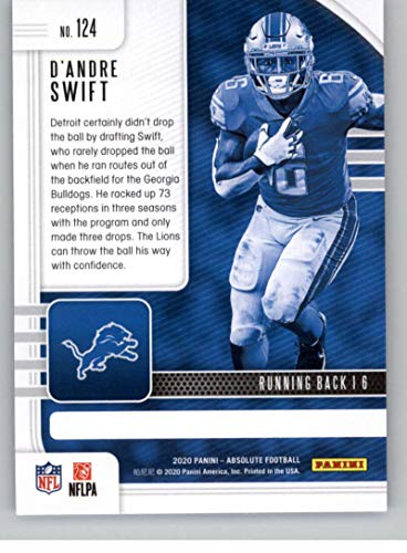 2020 Panini Absolute Football #124 D'Andre Swift Detroit Lions RC Rookie Card Official NFL Trading Card From Panini America