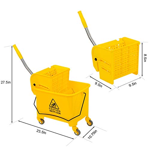 Mop Bucket with Side Press Wringer, 5.28 Gallon Mop Bucket with Wringer Combo Commercial Home Cleaning Cart