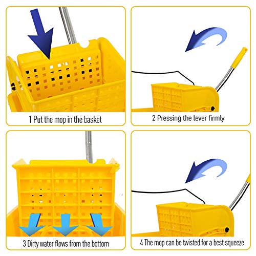 Mop Bucket with Side Press Wringer, 5.28 Gallon Mop Bucket with Wringer Combo Commercial Home Cleaning Cart