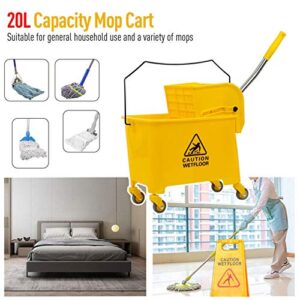 Mop Bucket with Side Press Wringer, 5.28 Gallon Mop Bucket with Wringer Combo Commercial Home Cleaning Cart