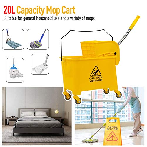 Mop Bucket with Side Press Wringer, 5.28 Gallon Mop Bucket with Wringer Combo Commercial Home Cleaning Cart