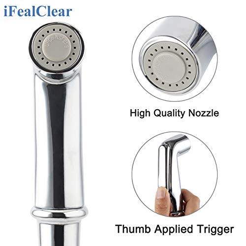 iFealClear Kitchen Sink Side Sprayer, Kitchen Sink Faucet Replacement Parts Compatible with Moen/ 1/4inch Sink Connector Faucet, Pull Out Sprayer with Hose for Home School, 3 Adapters, Chrome