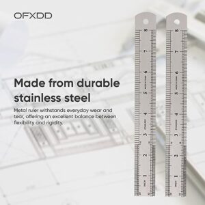 Stainless Steel Metric and Imperial Ruler - 8 Inches (20 cm) - Metal Flexible Ruler - Centimeters & Inch Metal Ruler Steel