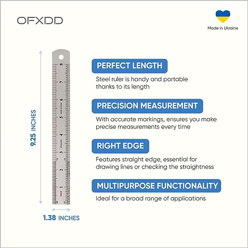 Stainless Steel Metric and Imperial Ruler - 8 Inches (20 cm) - Metal Flexible Ruler - Centimeters & Inch Metal Ruler Steel