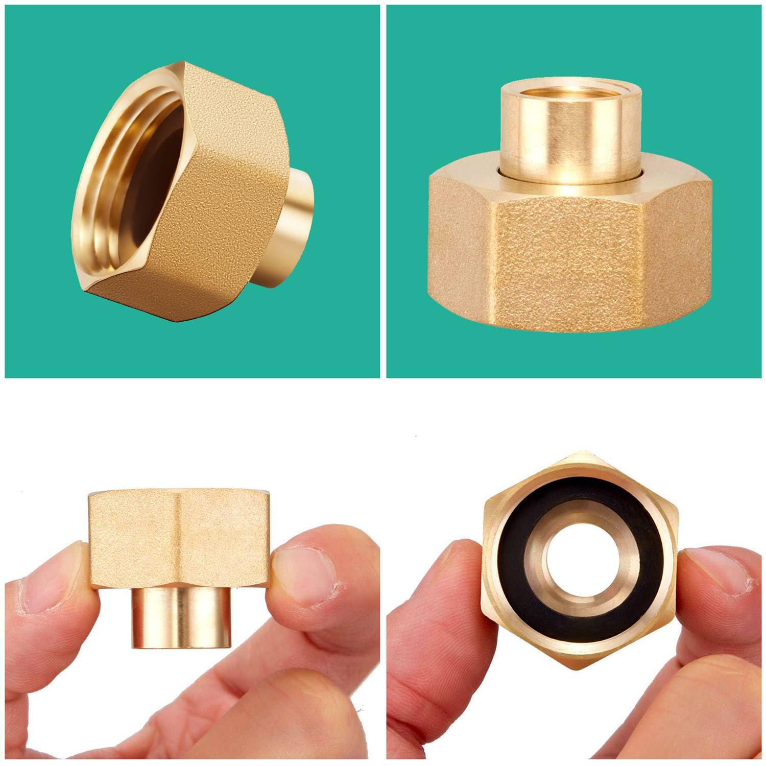 Minimprover 2PCS Brass Hex Swivel 1/4" NPT to 3/4 inch Female GHT Garden Hose Thread Connector Adapter,Garden Hose Pipe Fitting For Fuel/AIR/Water/Oil/Gas WOG