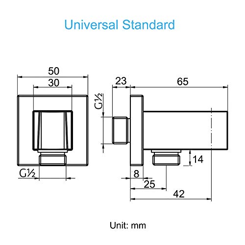 Wall Supply Elbow with Hand Shower Holder, Keymark Brass Square 1/2″Shower Hose Connector, Wall Mount Drop Ell Union Water Outlet, Brushed Nickel