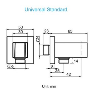 Chrome Wall Supply Elbow with Hand Shower Holder, Keymark Brass Square 1/2″Shower Hose Connector, Wall Mount Drop Ell Union Water Outlet