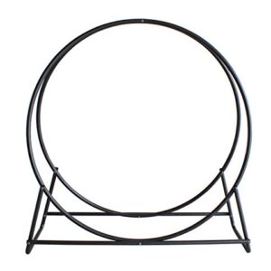 Everflying Price 40 Inch Firewood Log Hoop Rack, Round Tubular Steel Outdoor Wood Storage Holder, Black