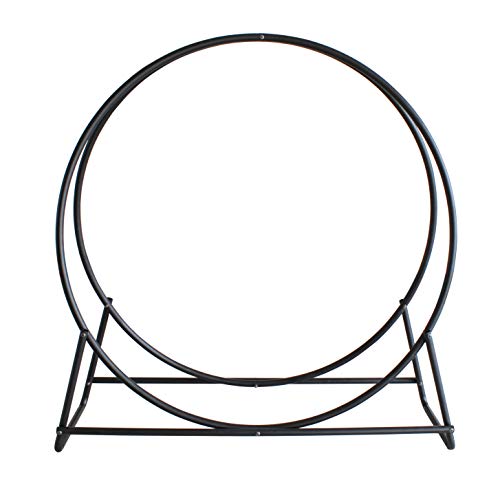 Everflying Price 40 Inch Firewood Log Hoop Rack, Round Tubular Steel Outdoor Wood Storage Holder, Black