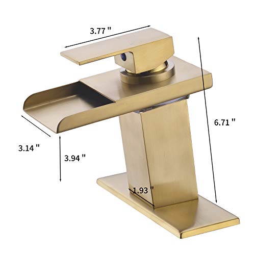 Mekoly LED Bathroom Faucet,Gold Bathroom Sink Waterfall Faucet RV Bath Vanity Faucets for Sinks 1 Hole,Brushed Gold Bathroom Faucets 3 Hole