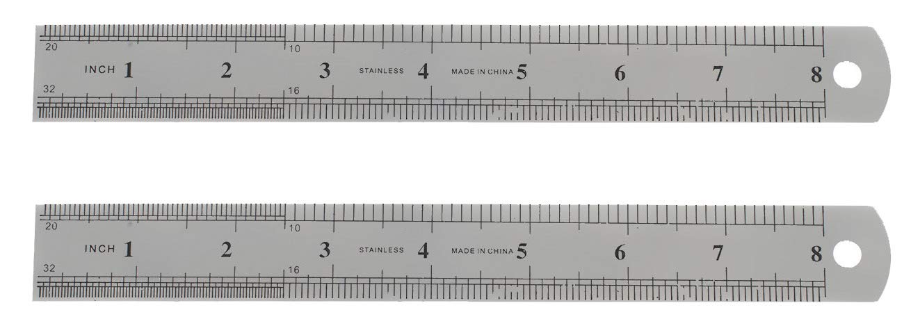 Stainless Steel Metal Flexible Rulers - 8 Inch (20 cm) - Pack of 2 - Metal Flexible Ruler Inches & Centimeters - Metric and Standard Classic Stainless Steel Flexible Rulers