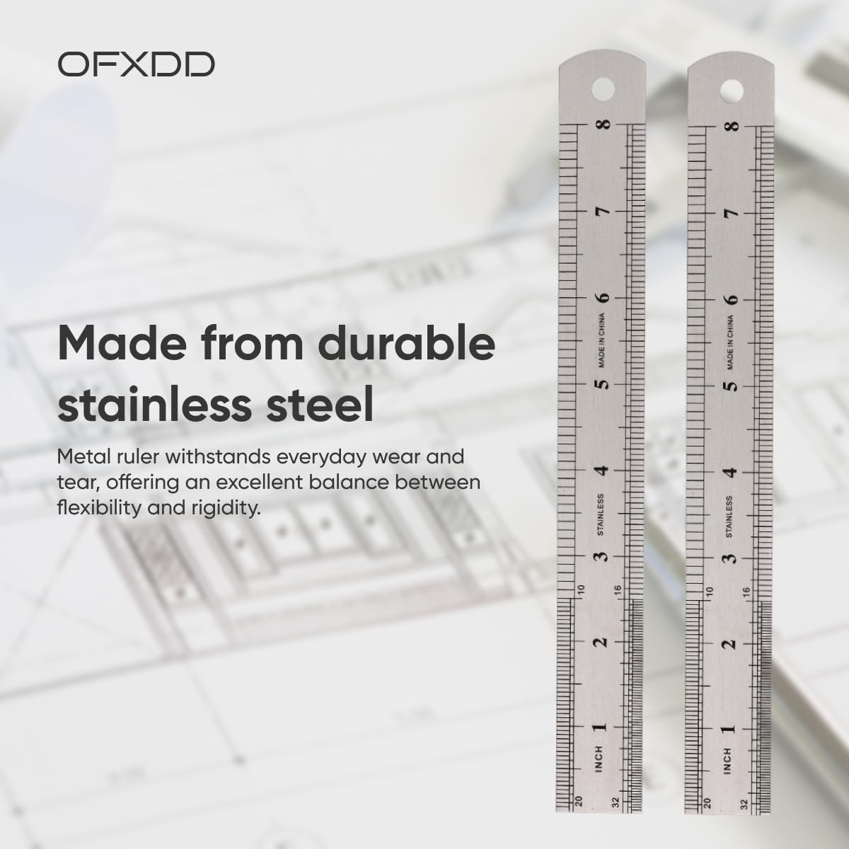 Stainless Steel Metal Flexible Rulers - 8 Inch (20 cm) - Pack of 2 - Metal Flexible Ruler Inches & Centimeters - Metric and Standard Classic Stainless Steel Flexible Rulers