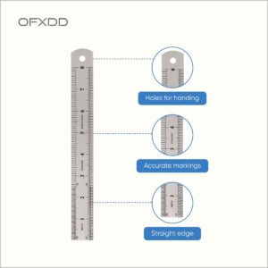 Stainless Steel Metal Flexible Rulers - 8 Inch (20 cm) - Pack of 2 - Metal Flexible Ruler Inches & Centimeters - Metric and Standard Classic Stainless Steel Flexible Rulers