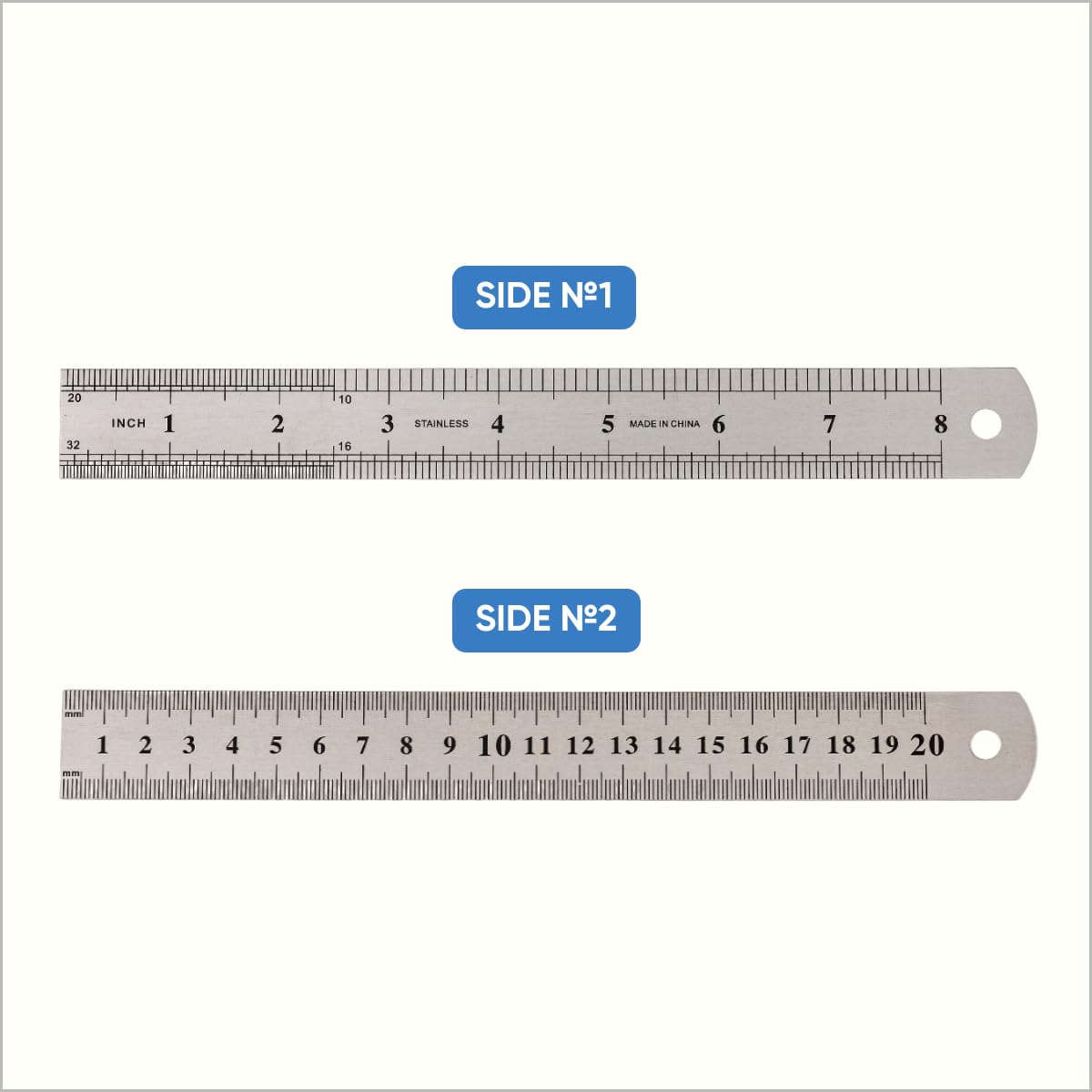 Stainless Steel Metal Flexible Rulers - 8 Inch (20 cm) - Pack of 2 - Metal Flexible Ruler Inches & Centimeters - Metric and Standard Classic Stainless Steel Flexible Rulers